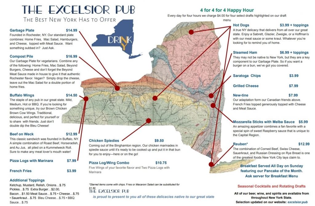 Full Food Menu – Excelsior Pub